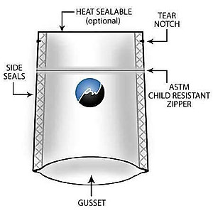 100 Pack 1 oz White Child Resistant 6"x10"x2.5" Stand Up Pouch Smell Proof Bags