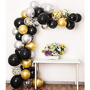 Kubert Silver Black and Pink Metallic Balloons and Clear Latex Pre-Filled with Silver Confetti 50Pack 12 Inch for Wedding Anniversary Bachelorette Bridal Shower Birthday and Graduation Party Supplies