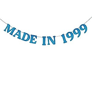 WEIANDBO MADE IN 1999 Blue Glitter Banner,Pre-Strung,24rd Birthday Party Decorations Bunting Sign Backdrops,MADE IN 1999