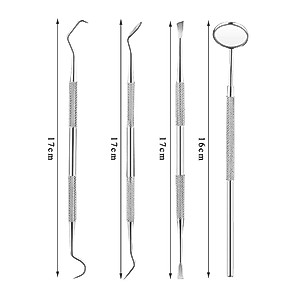 Angzhili Dental Hygiene Tool Set Stainless Steel Dental Probe, Mouth Mirror,Tarter Scraper and Sickle Scaler, Basic Examination Dental Kit Is Ideal for Personal and Pet(6.8 Inch)