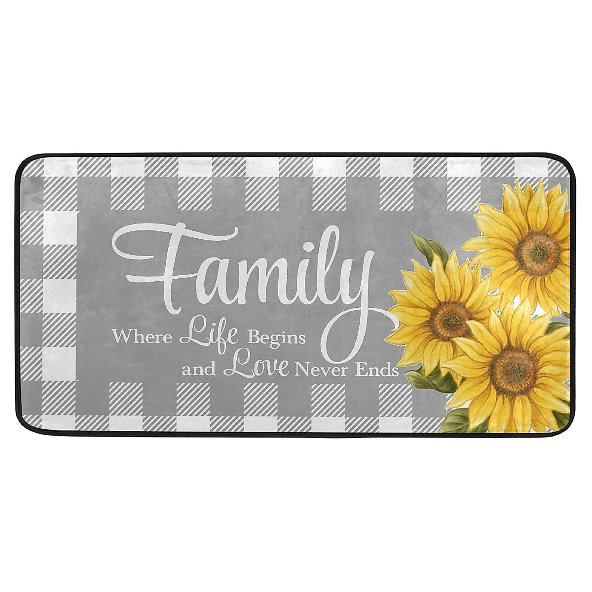 Sinestour Grey Buffalo Plaid Check Kitchen Rugs Non Slip Kitchen Mats Doormat Bathroom Runner Area Rug for Kitchen Decor Farmhouse, Washable, 39 x 20 Inch