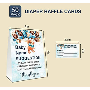 Baby Name Suggestion For Baby Shower Games, Bear Balloons Themed Name Suggestion Game Card, Party Favors Supplies Decorate For Baby Showers Game Cards, 1 Sign & 50 Cards Per Pack –(bbname-006)