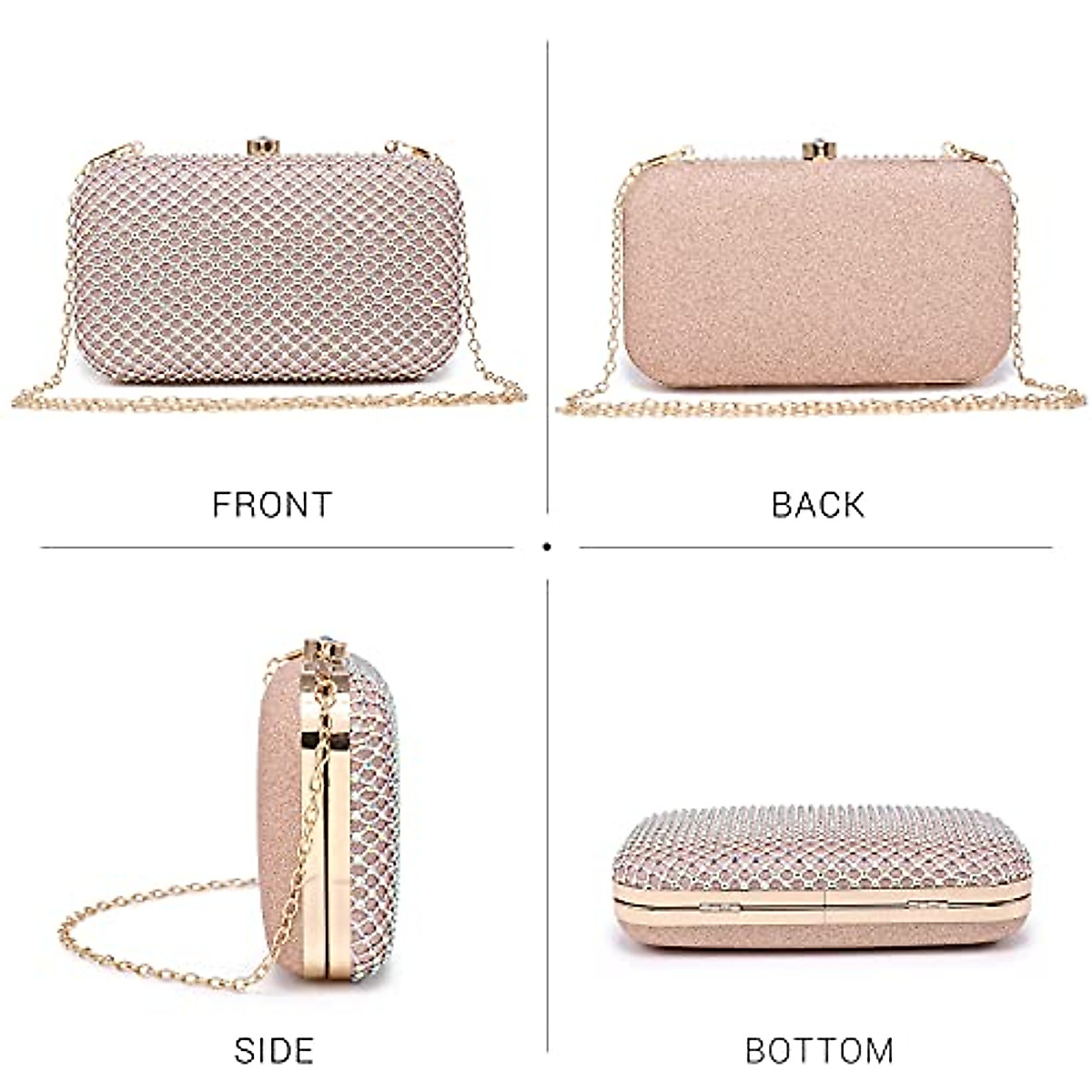 Dasein Womens Rhinestone Clutch Purse Sparkling Evening Bag with Crystal Clasp for Formal Prom Party Wedding (Pink)