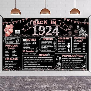 DARUNAXY 101st Birthday Rose Gold Party Decoration, Back in 1923 Banner 101 Year Old Birthday Party Poster Supplies, 6x3.6ft Large Vintage 1923 Backdrop for Girls Photography Background for Women