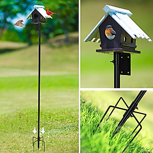 ERYTLLY Bird House Pole Mount Kit 80 Inch - Adjustable Hummingbird Bird Feeder Post Support Rod Universal Stand Set with 5 Prongs for Outdoor, Yard, Garden Decor, Black