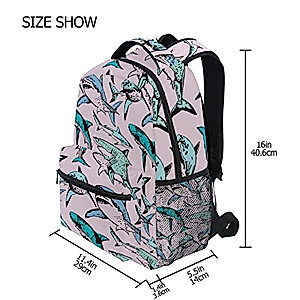 Krafig Sharks Watercolor Boys Girls Kids School Backpacks Bookbag, Elementary School Bag Travel Backpack Daypack