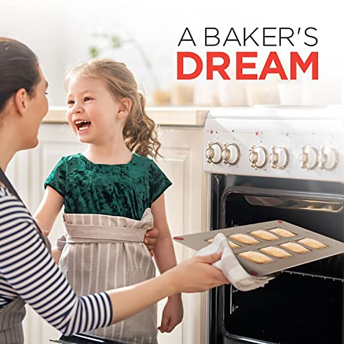 Elbee Home 8-Piece Nonstick Space Saving Bread Baking Pan Set - Includes Large Roasting Pan - Bread Loaf Pan - Baguette Pan - Cooling Rack - 8-Cavity Mini Loaf Pan Aluminized Steel - PFOA & PFOS Free