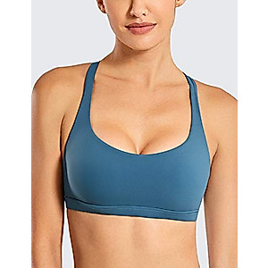 CRZ YOGA Strappy Sports Bras for Women - Criss Cross Back Wireless Padded Yoga Workout Cami Top Petrol Blue Small