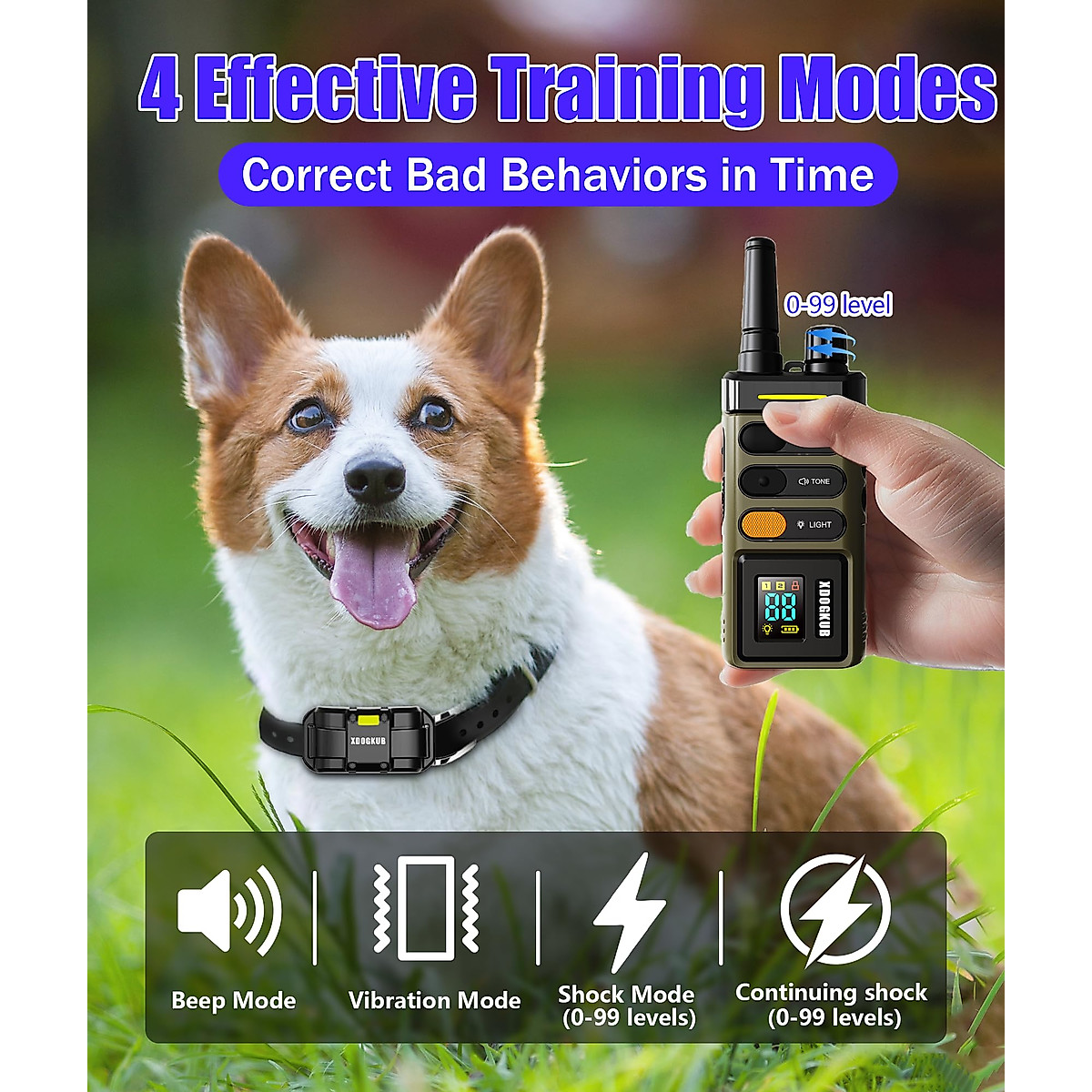 XDOGKUB Dog Shock Collar - 5200FT Dog Training Collar with Remote, IPX7 Waterproof Electric Collar and Remote with 4 Training Modes, Security Lock, Rechargeable e-Collar for All Breeds, Sizes