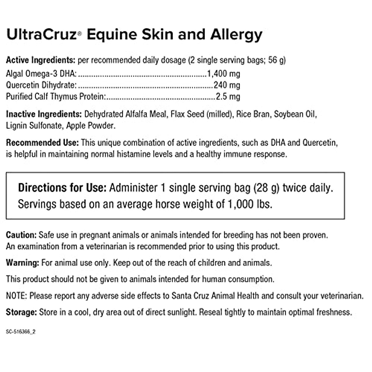 UltraCruz Equine Skin and Allergy Supplement for Horses, 120 Single Servings, Pellet (60 Day Supply)