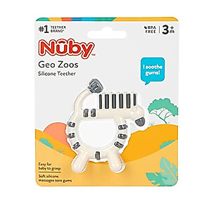 Nuby Geo Zoos Massaging Silicone Teether with Multiple Textures, 3m+, Zebra