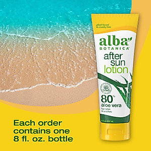 Alba Botanica Aloe Vera Lotion for Skin, Soothing After Sun Treatment for Face and Body, Made with Purity Certified 80% Aloe Vera Gel Formula, 8 fl. oz. Tube