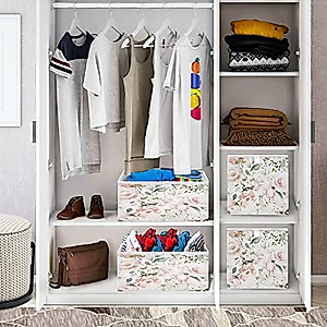 Kigai Pink Flowers Cube Storage Bins - 11x11x11 In Large Foldable Storage Basket Fabric Storage Baskes Organizer for Toys, Books, Shelves, Closet, Home Decor