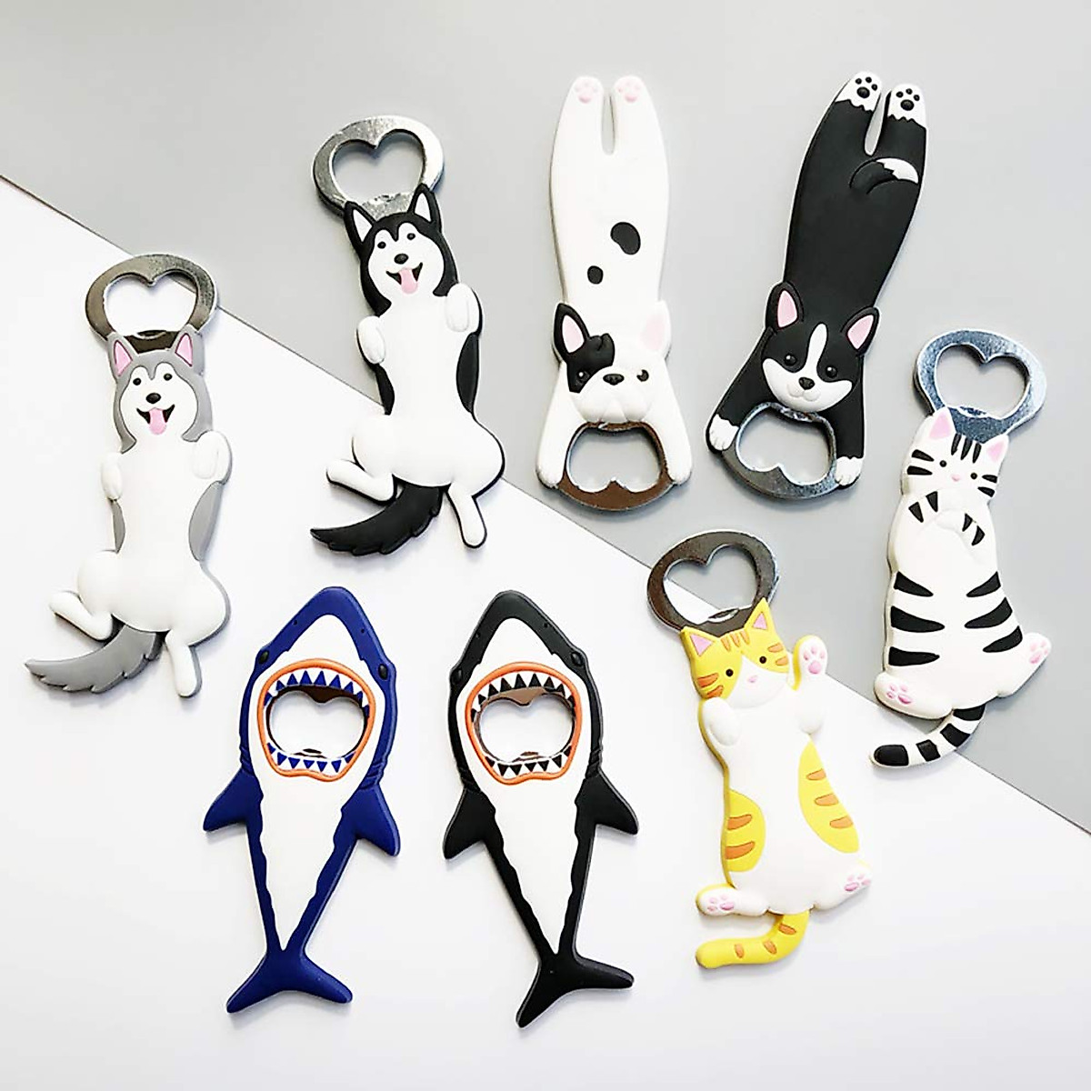 Refrigerator Magnet Silicone Metal Bottle Opener for Beer Coke Bartender Kitchen Barware Metal Novelty Cute Fun Shape (Dog-Gray)