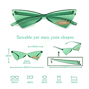 OLIN Triangle Thick Rimless Sunglasses One Piece Colored Transparent glasses For Women and Men, Green