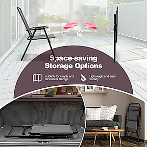 Tangkula Patio Folding Dining Chairs Set of 4, Space-Saving Outdoor Sling Chairs with Armrest & Backrest, Triangular Frame, Footpads, Outdoor Patio Chairs for Balcony, Garden, Poolside (Gray)