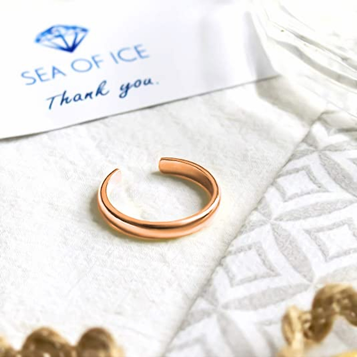 SEA OF ICE Rose Gold flashed Sterling Silver Polished Finish Adjustable Toe Ring for women, Summer Beach Jewelry