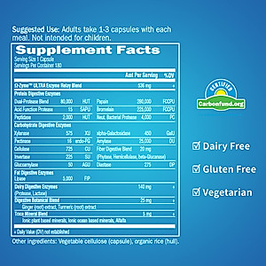 Garden of Life Vegetarian Digestive Supplement - Omega Zyme Ultra Enzyme Blend for Digestion, Bloating, Gas, and IBS, 180 Capsules