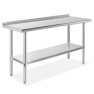 GRIDMANN Stainless Steel Kitchen Prep Table 60 x 24 Inches with Backsplash & Under Shelf, NSF Commercial Work Table for Restaurant and Home