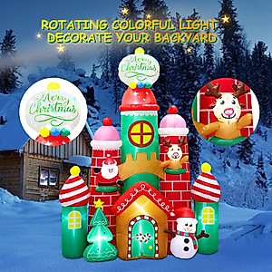 JUZISHU 11FT Height Giant Christmas Inflatables Decorations Candy Castle Santa Santa Reindeer Snowman Blow Ups Yard Decoration Rotating LED Lights Décor Holidayxmas Eve Party Indoor Outdoor Garden