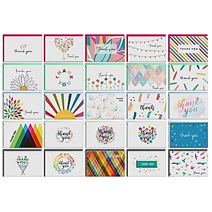 Dessie 100 Unique Thank You Cards Bulk - Blank Note Cards with 100 Different, Colorful Designs, No repetition. Colorful Envelopes, Gold Seals and Sturdy Storage Box.