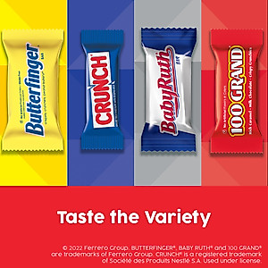 Butterfinger, CRUNCH, Baby Ruth and 100 Grand, Bulk 60 Pack, Assorted Fun Size Chocolate Candy Bars, 37.2 oz