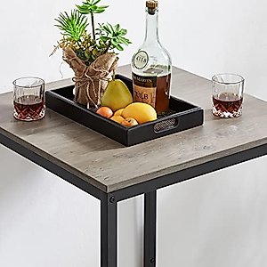 CALABASH 3-Piece Bar Table and Chairs Set for Small Space, Bar Set with Square Table and PU Stools, Coffee Table Set for 2,Breakfast Table with Footrest and for Home & Kitchen Dining Room(Grey)