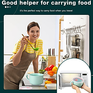 2 Pieces Ceramic Soup Bowls with Handles 30 oz Microwave Safe Bowl with Lid Microwavable Soup Mug with Lid Large Soup Cups for Ramen Noodle Cereal (Blue, Dark Green)