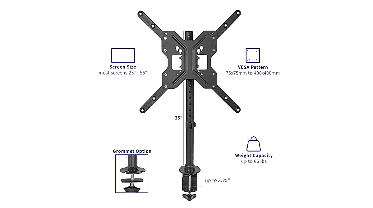 VIVO Black Ultra Wide Screen TV Desk Mount for up to 55 inch Screens ...