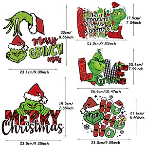 Christmas Iron on Transfer Stickers Funny Green Cartoon Pattern Iron on Patches Christmas Party Heat Transfer Vinyl Decals Winter Xmas Iron on Stickers for Clothes Pillow Hoodie Jacket Decor 5 Sheets
