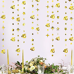 Gold 45th Birthday Decorations Number 45 Circle Dot Twinkle Star Garland Metallic Hanging Streamer Bunting Banner Backdrop for Women Mens 45 Year Old Birthday Forty Five Anniversary Party Supplies