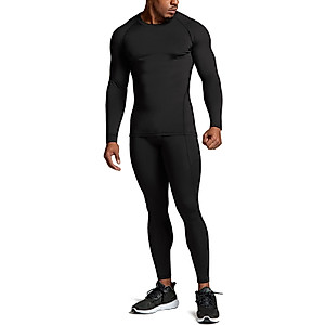 ATHLIO Men's Thermal Long Sleeve Compression Shirts, Winter Gear Sports Base Layer Top, Athletic Running T-Shirt, Active Top 3pack Black/Black/Black, Large