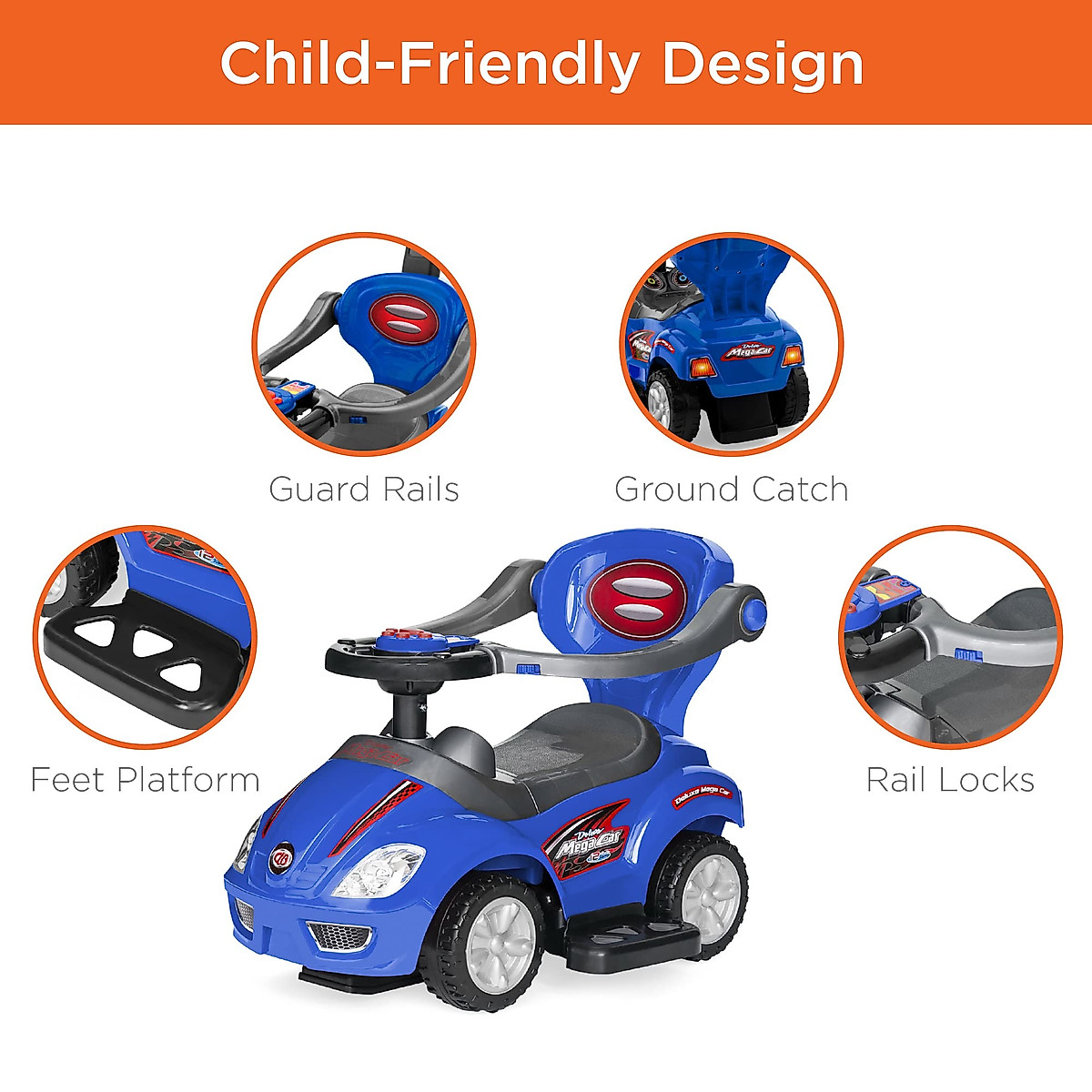 Best Choice Products Kids 3-in-1 Push and Pedal Car Toddler Ride On w/Handle, Horn, Music - Red