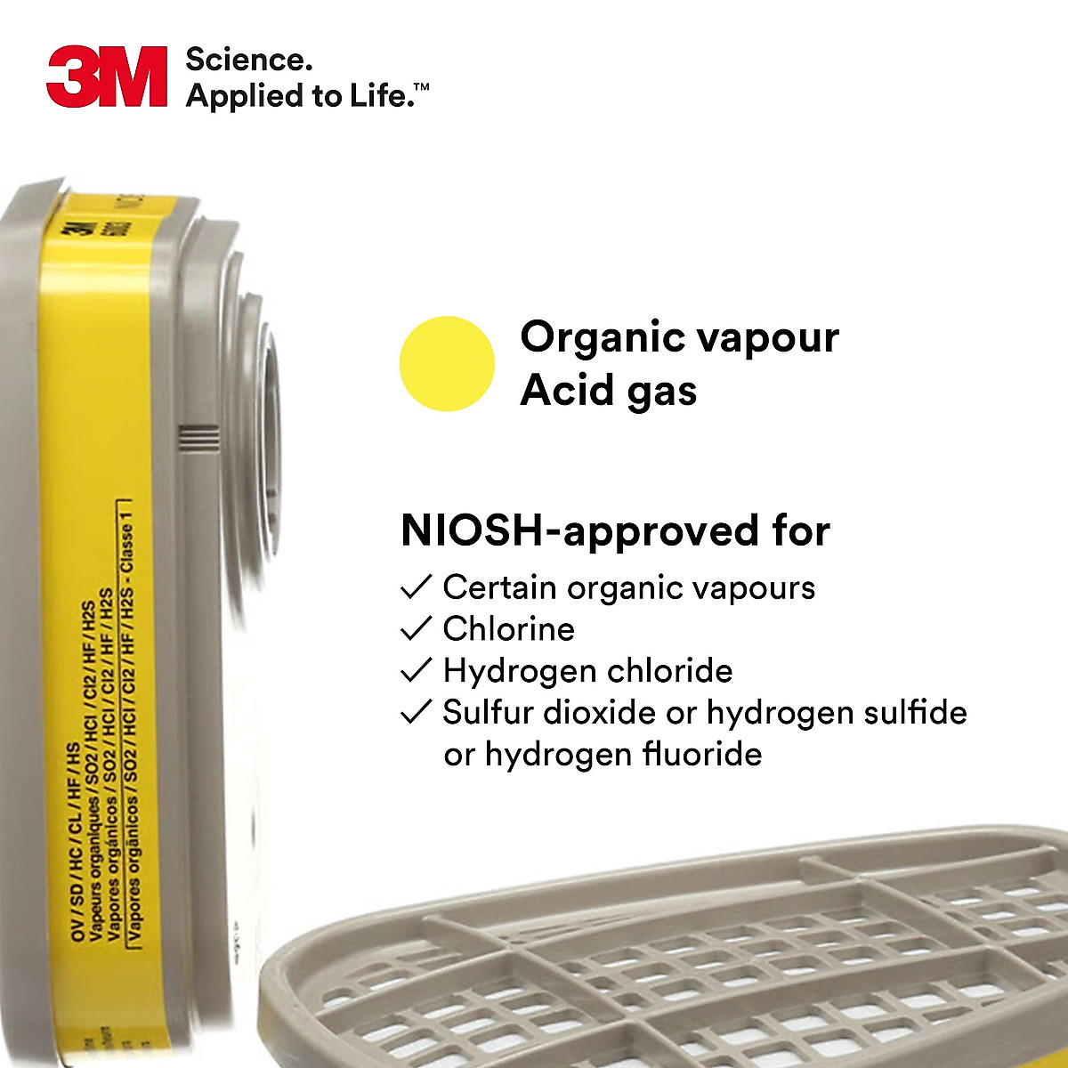 3M Respirator Cartridge 6003, 1 Pair, Helps Protect Against Organic Vapors or Acid Gases