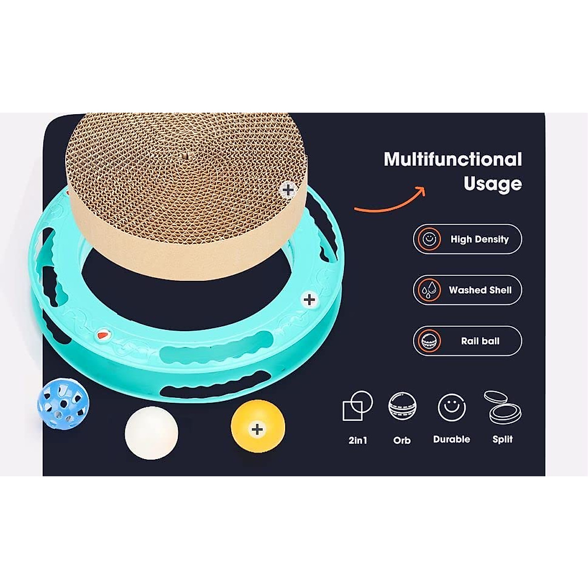 3 in 1 Cat Toy，Cat Scratcher Toy,Cat Ball Toy, Turntable Roller Track with Ball ,Cat Toy,Cat IQ Training(1 Pack with Two Mouse Play Toy)