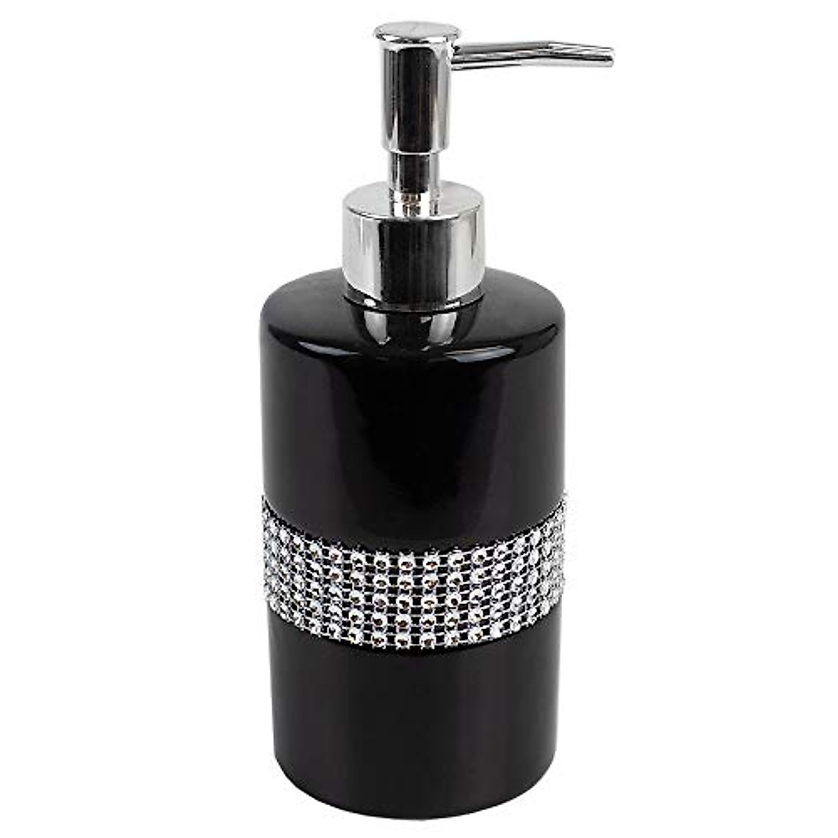 Crystal-Trimmed 4-Piece Ceramic Bathroom Set (Black), Chic Design Bathroom Accessory Set Bath Accessories For Bathroom Includes Soap Dish, Tumbler, Toothbrush Holder, and Lotion Dispenser