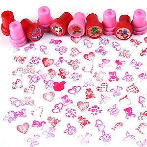 28 Pcs Kids Valentines Day Stampers Set Filled Hearts and Valentine’s Day Cards for Classroom Exchange, Kids Stampers Party Favors for Gift Exchange, Game Prizes and Carnivals Gift
