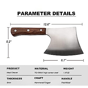 Kitory Bone Cleaver Heavy Duty Meat Cleaver Axes Bone Cutting Chopping Knife Thick Forged Butcher Knife for Meat&Bone, Full Tang, Wooden Handle, Forged Chinese Chopper for Kitchen&Restaurant 2LB-K4
