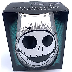 Disney Tim Burton’s The Nightmare Before Christmas Jack Skellington Face 20 Ounce Stemless Wine Glass with Glitter Base - Official Kitchen Collectible Novelty Drinkware Gifts