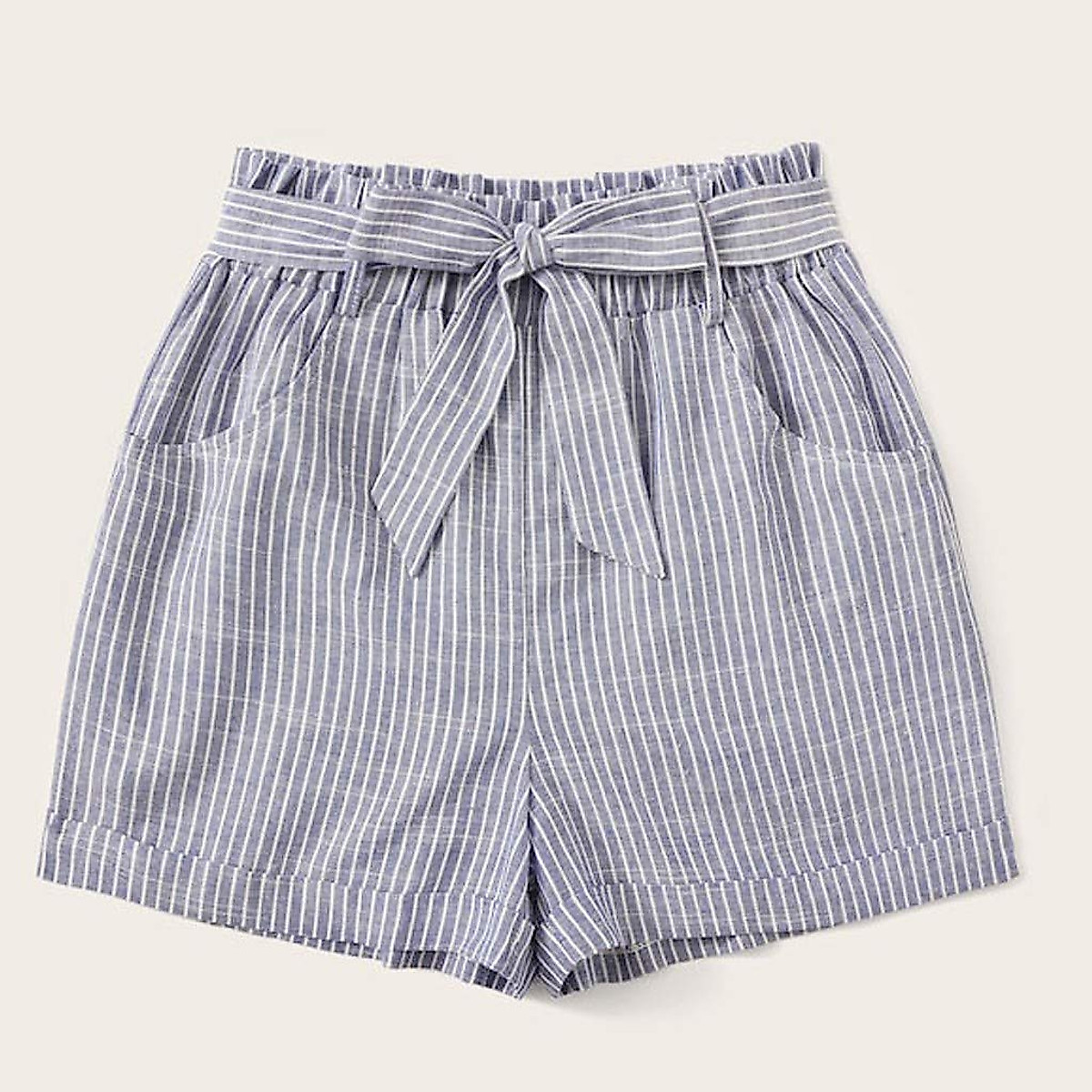 Shakumy Women Casual Elastic Waist Striped Bowknot Shorts Loose Stretch Summer Beach Shorts with Pockets Workout Hot Pants