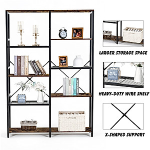 Becko US Bookshelf Bookcase Industrial 8 Tier Book Shelf Vintage Etagere Bookcase with Rustic Finish & Metal Frame & Wire Mesh