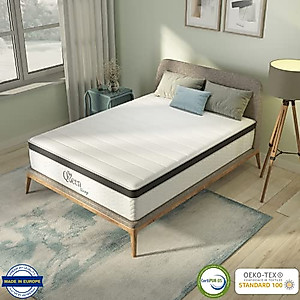 NapQueen 8 Inch Maxima Hybrid Mattress, Full Size, Cooling Gel Infused Memory Foam and Innerspring Mattress, Bed in a Box, White & Gray