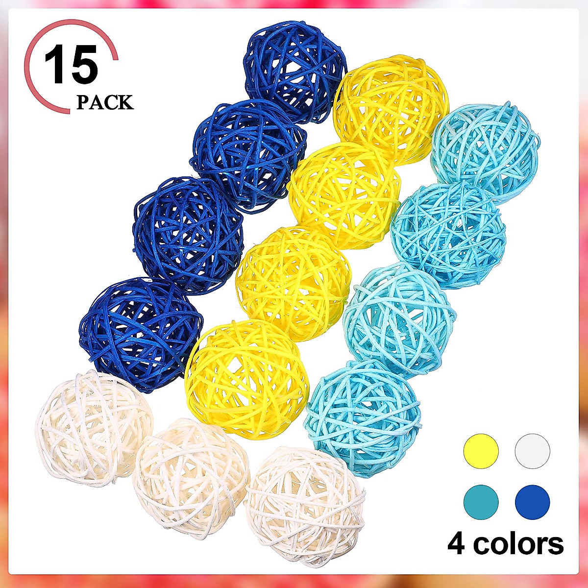 15 Pieces 1.8 Inch Wicker Rattan Balls Natural Rattan Ball Decorative Wicker Balls Sphere Orbs Vase Fillers Balls for Dating Table Banquet Decoration Christmas Wedding Home Garden Hanging Decoration