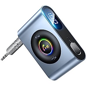 Bluetooth 5.3 AUX Adapter for Car,【Enhanced Mic & LED Digital Display】【22H Battery Life & Noise Cancelling】JOYROOM 3.5mm Input Wireless Receiver for Car Audio/Home Stereo, Metal