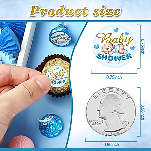 Clabby 504 Pieces Boy Girl Baby Shower Favors Stickers Mini Kisses Candy Stickers Chocolate Drop Labels Wrappers Little Cutie Baby Shower Decoration for Sprinkle Birthday Party(Blue Bear)