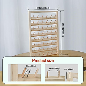 Abizarch Wooden Thread Holder, 48 Spool Wall Mounted Wooden Sewing Thread Rack with Screws, Multi Purpose Thread Holder Organizer for Embroidery Sewing Threads Hair Band(48 axis)