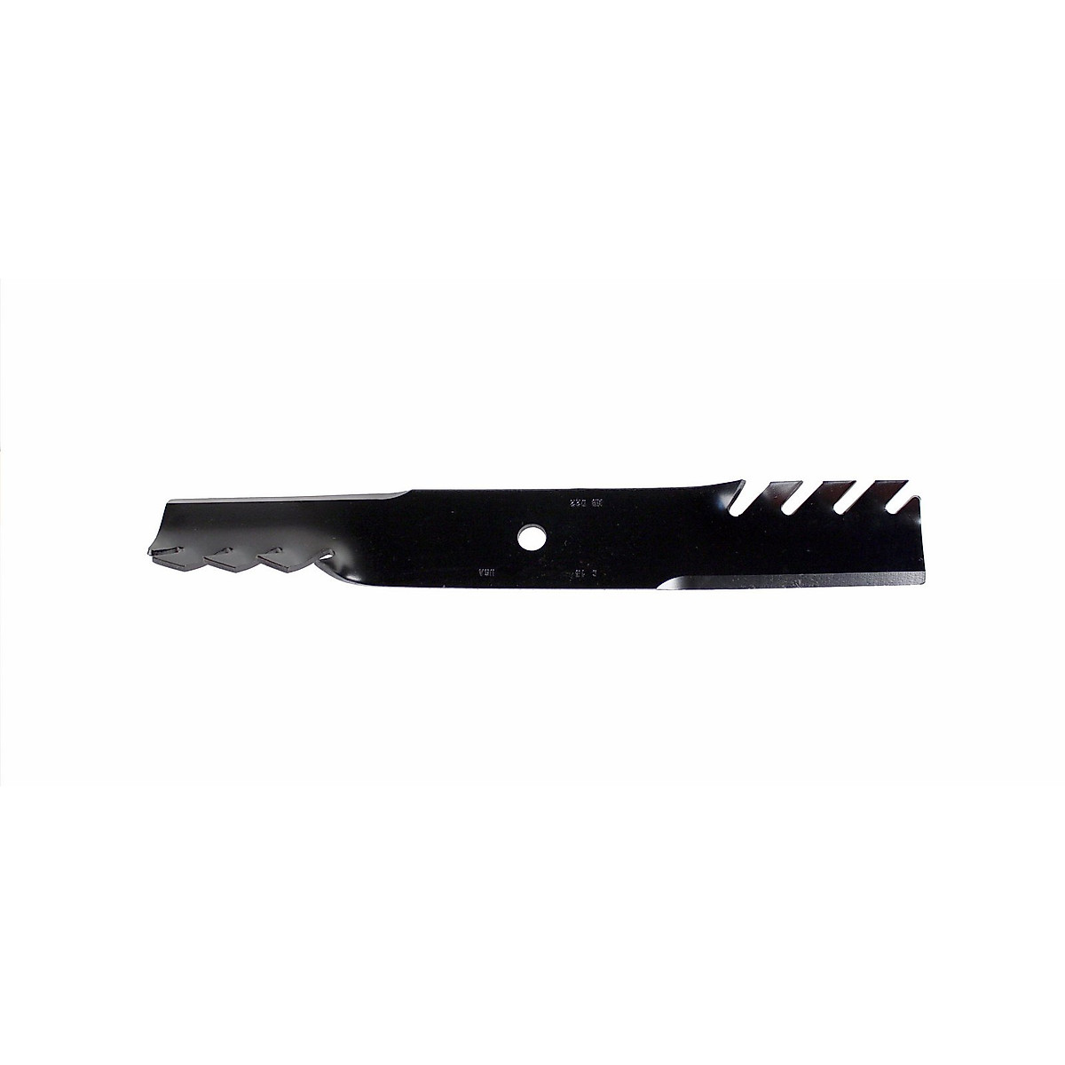 USA Mower Blades (6 MB022BP Toothed High-Lift for Bad Boy 038000300 Jacobsen 390665 Length 18 in. Width 2-1/2 in. Thickness .203 in. Center Hole 5/8 in. 36 in. 52 in. 54 in. Deck