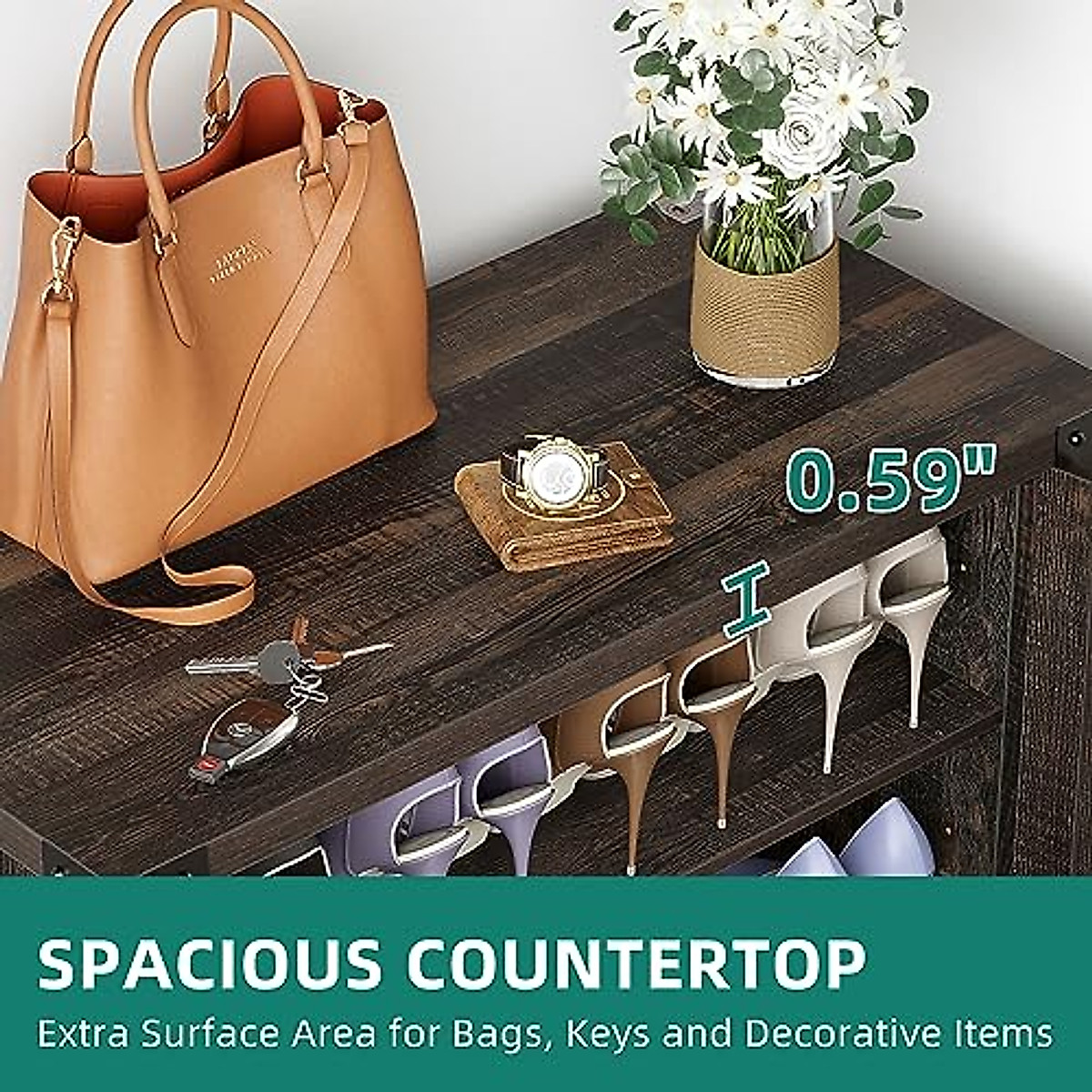 YITAHOME Shoe Cabinet with Doors, Farmhouse 5-Tier Shoe Storage Cabinet for Entryway, Large Capacity Wooden Shoes Rack Organizer for Entryway/Hallway/Closet, Dark Rustic Oak