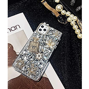 iPhone 13 Pro Max Glitter Case, Luxury Diamond Rhinestone 3D Perfume Bottle & Flower Soft TPU Cover for Women & Girls