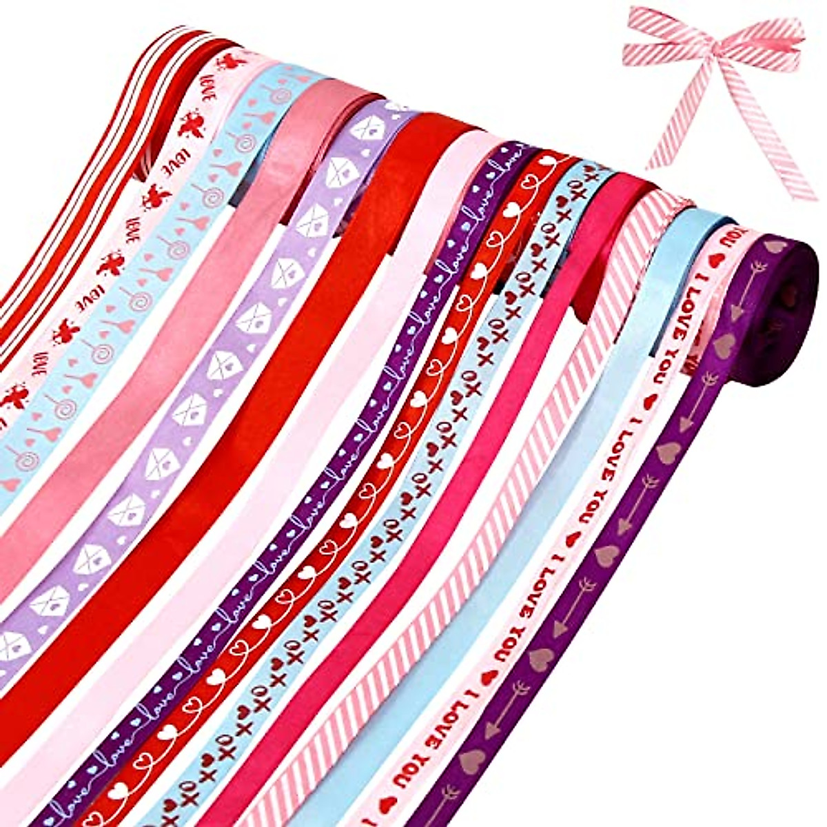Valentine Heart Ribbons for Gifts Wrapping 15 Rolls Love Heart Ribbons for Craft Valentines DIY Craft Decoration Party Favors Supplies